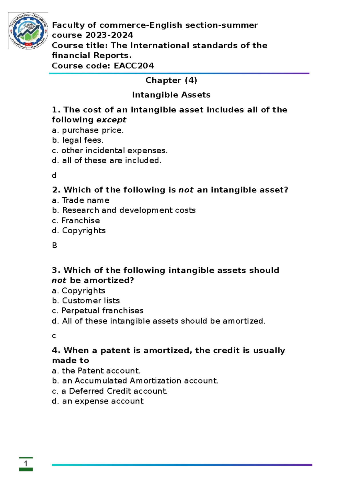 EACC204 Chapter 4: Intangible Assets - Key Questions and Answers - Studocu