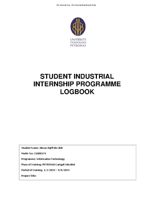 Logbook week 1-2 1 - STUDENT INDUSTRIAL INTERNSHIP PROGRAMME LOGBOOK ...