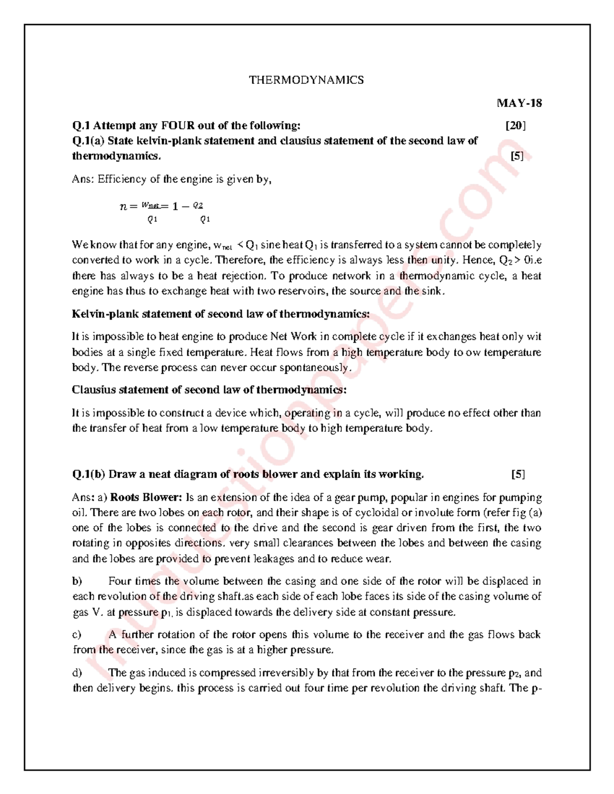 Thermodynamics Q&A: BE Mechanical Engineering Sem 3 (2018) - Studocu