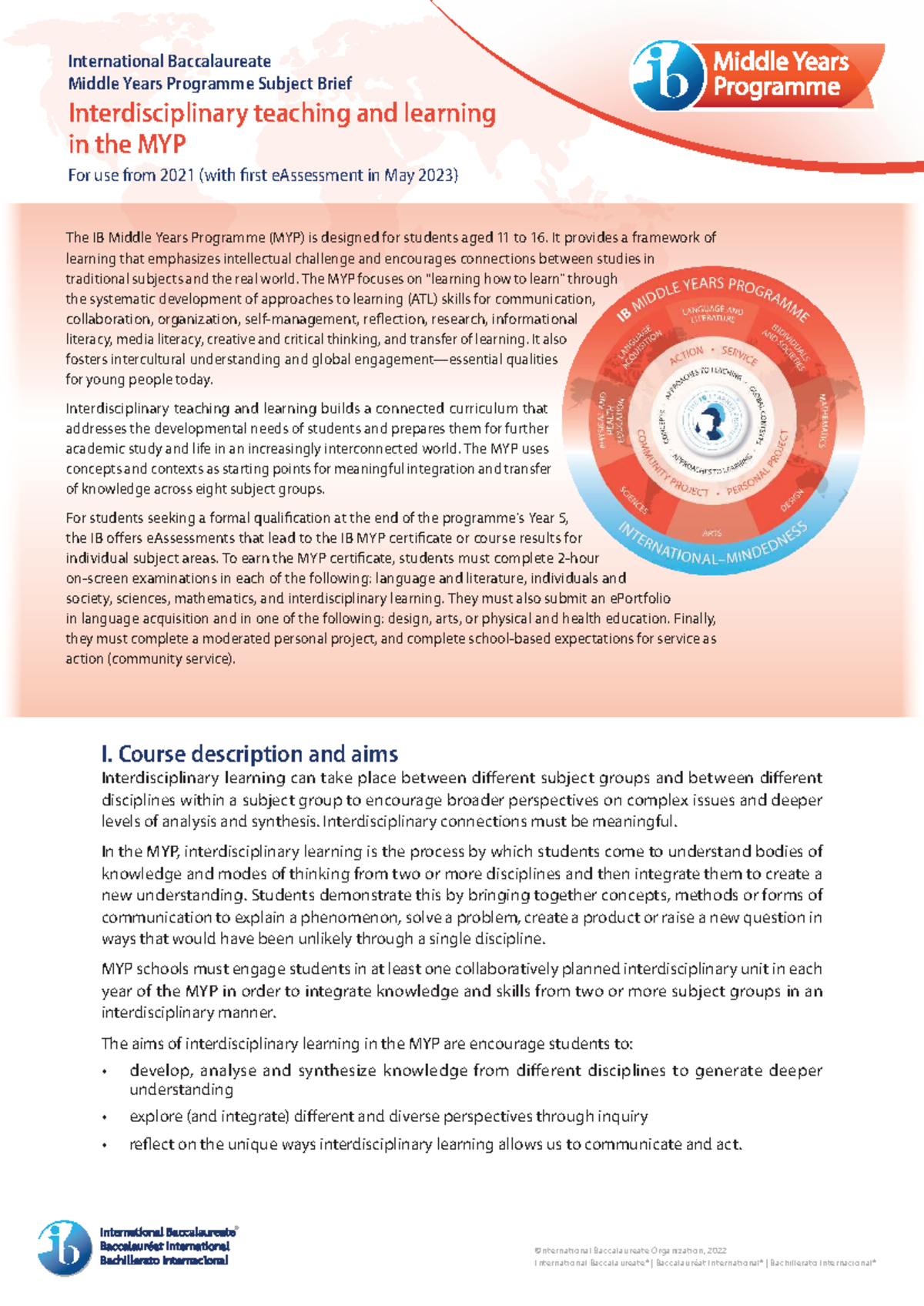 MYP Subject Brief: Interdisciplinary Teaching & Learning Overview - Studocu