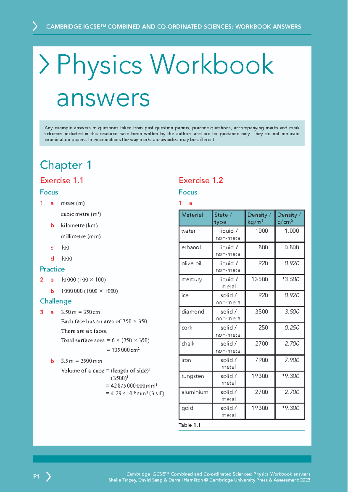 CAMBRIDGE COMBINED AND SCIENCES: PHYSICS WORKBOOK ANSWERS P1 & P2 - Studocu