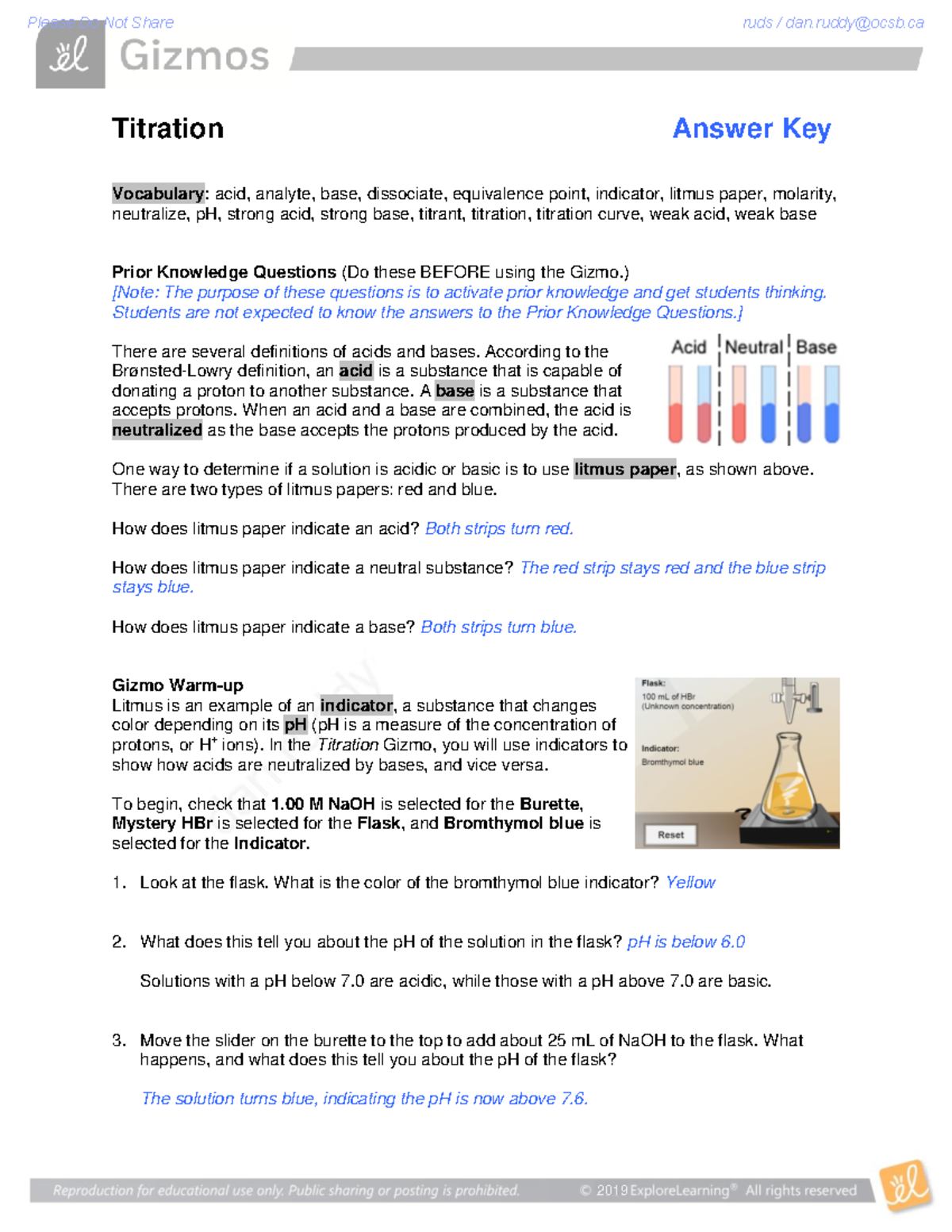 Titration SE Key Gizmo Answers - Comprehensive Study Guide - Studocu