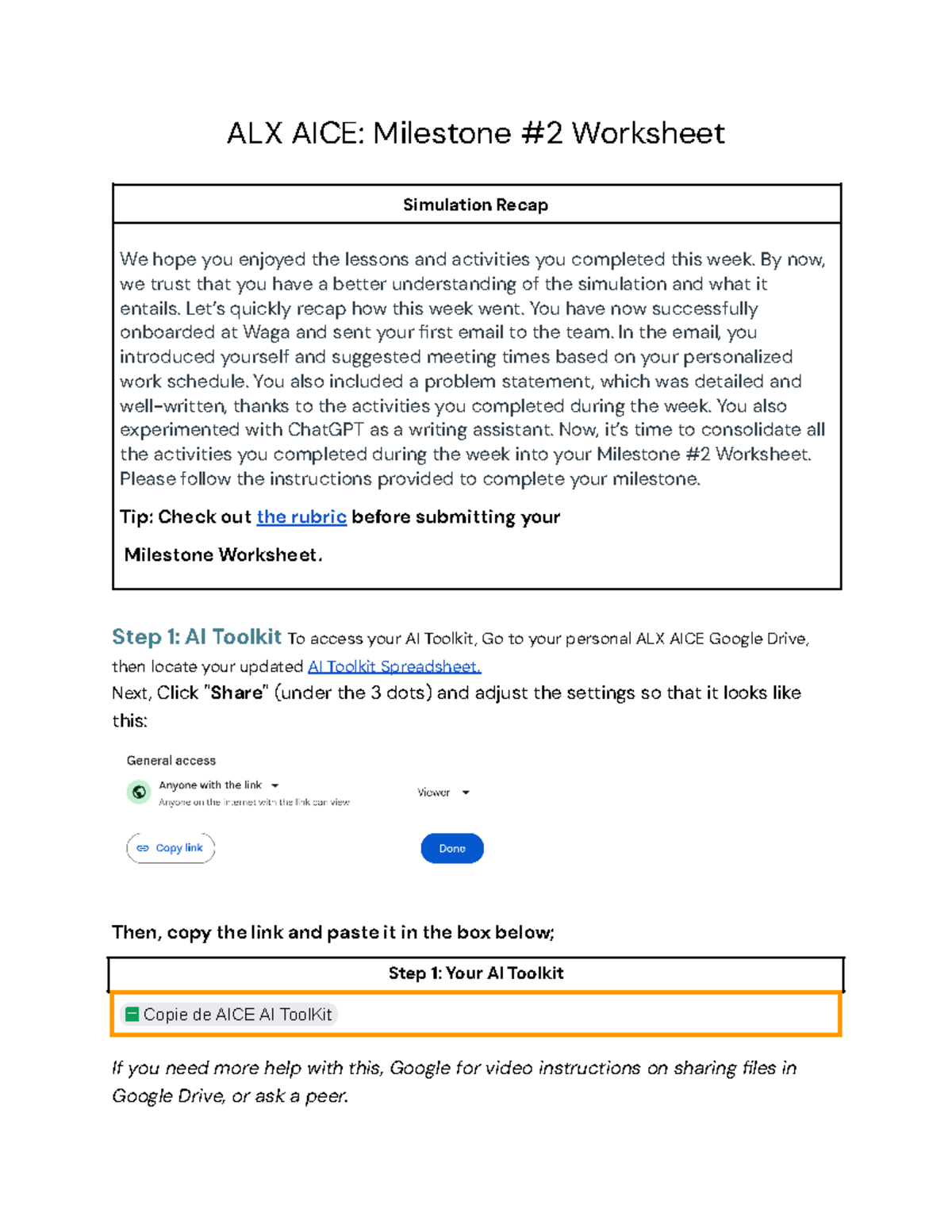ALX AICE Milestone #2 Worksheet: Simulation Recap and Tasks - Studocu