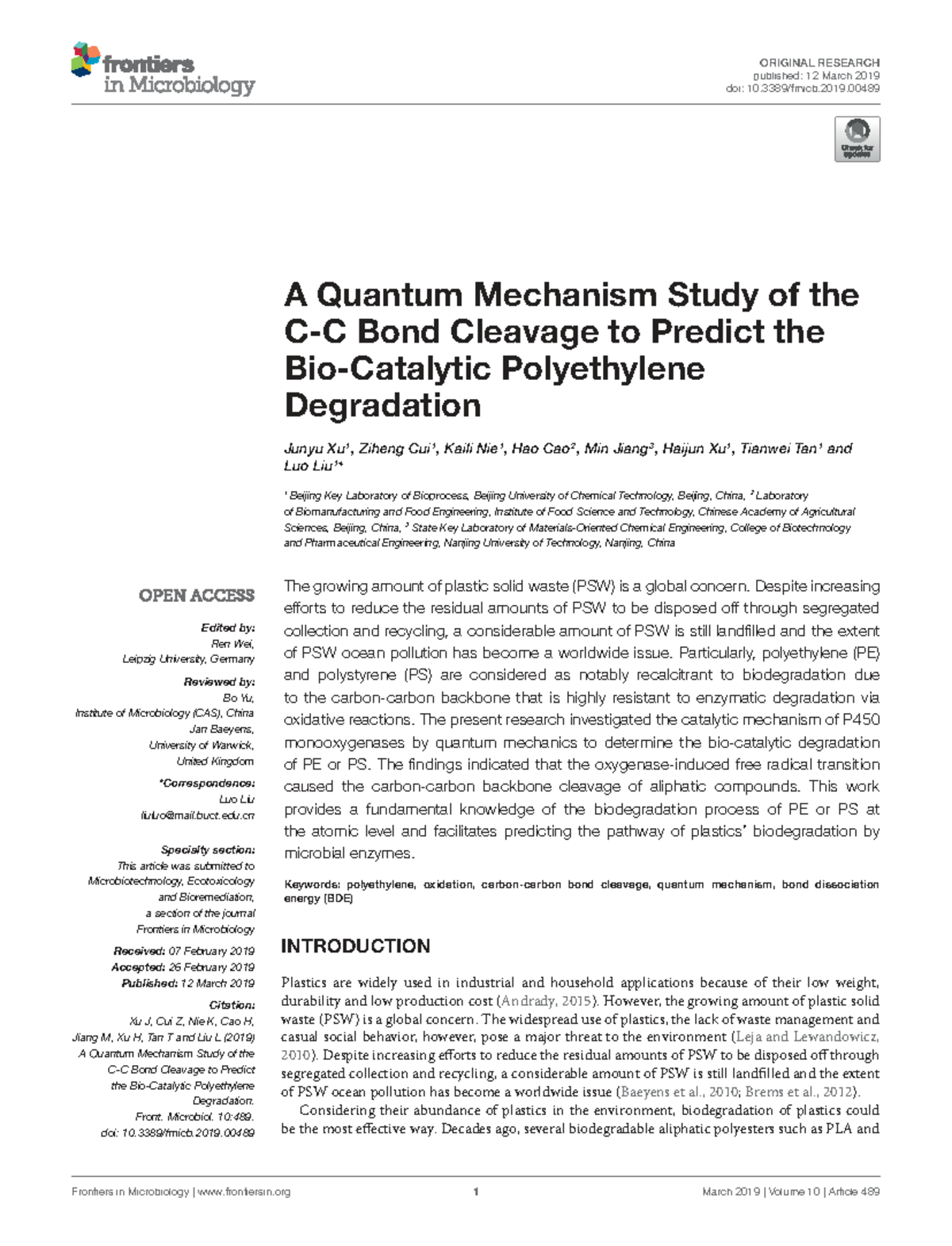 QM Study on Bond Cleavage Mechanisms for Polyethylene Degradation - Studocu