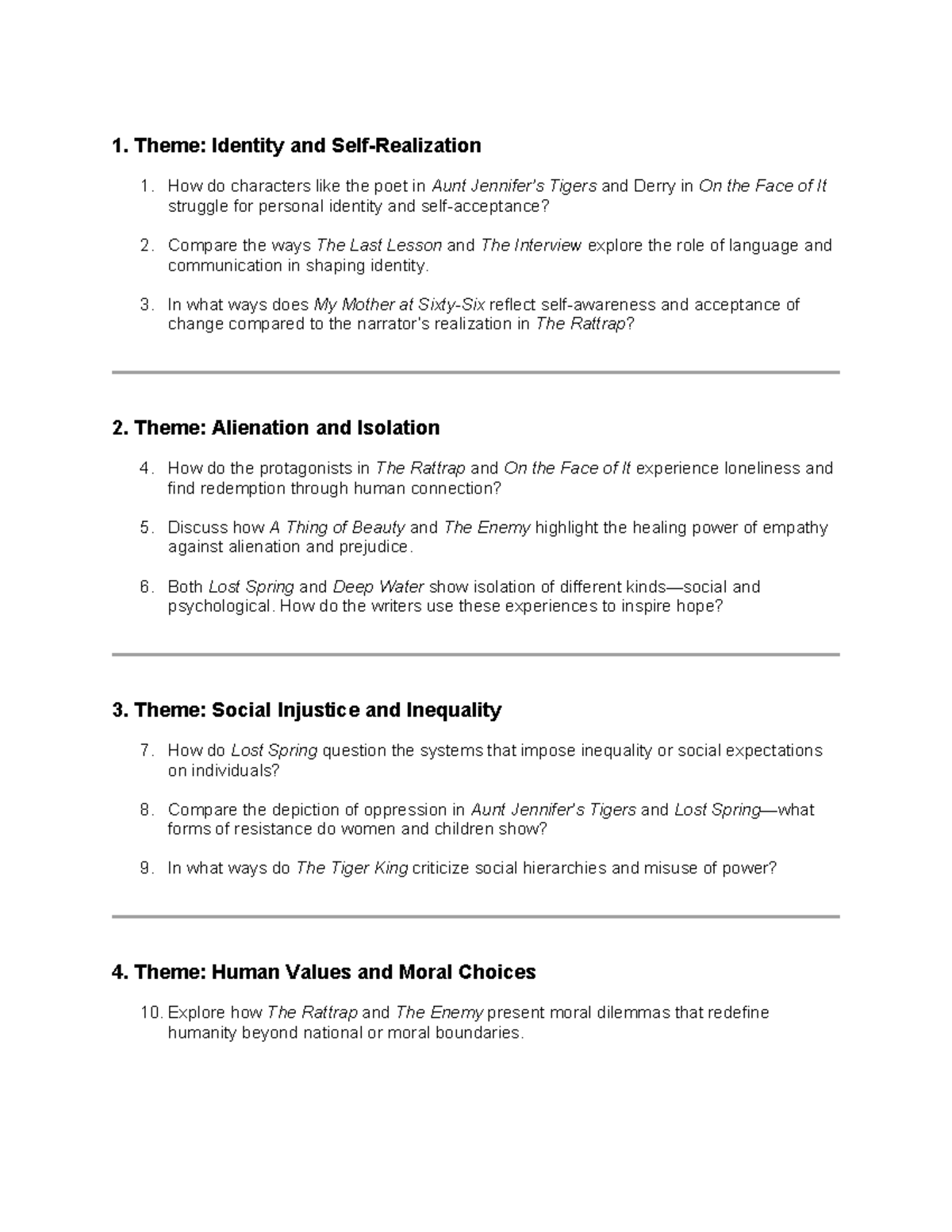 Board Exam English Project: Themes of Identity, Alienation, and ...