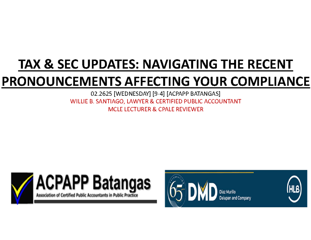 TAX AND SEC Update - TAX & SEC UPDATES: NAVIGATING THE RECENT ...