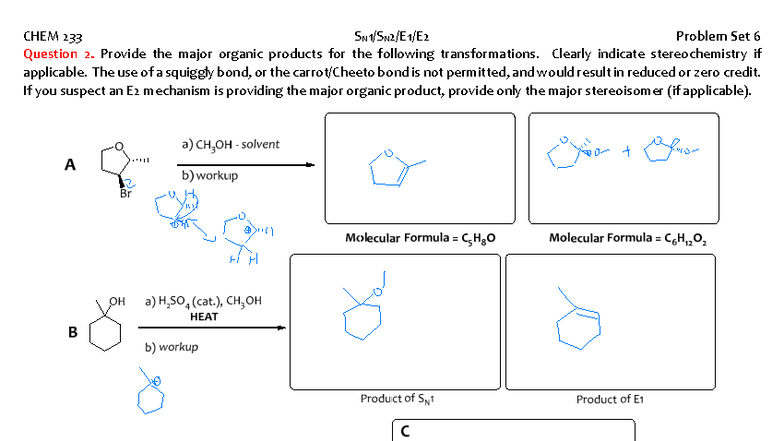 CHEM 233 Problem Set 6: SN1, SN2, E1, E2 Practice Materials - Studocu