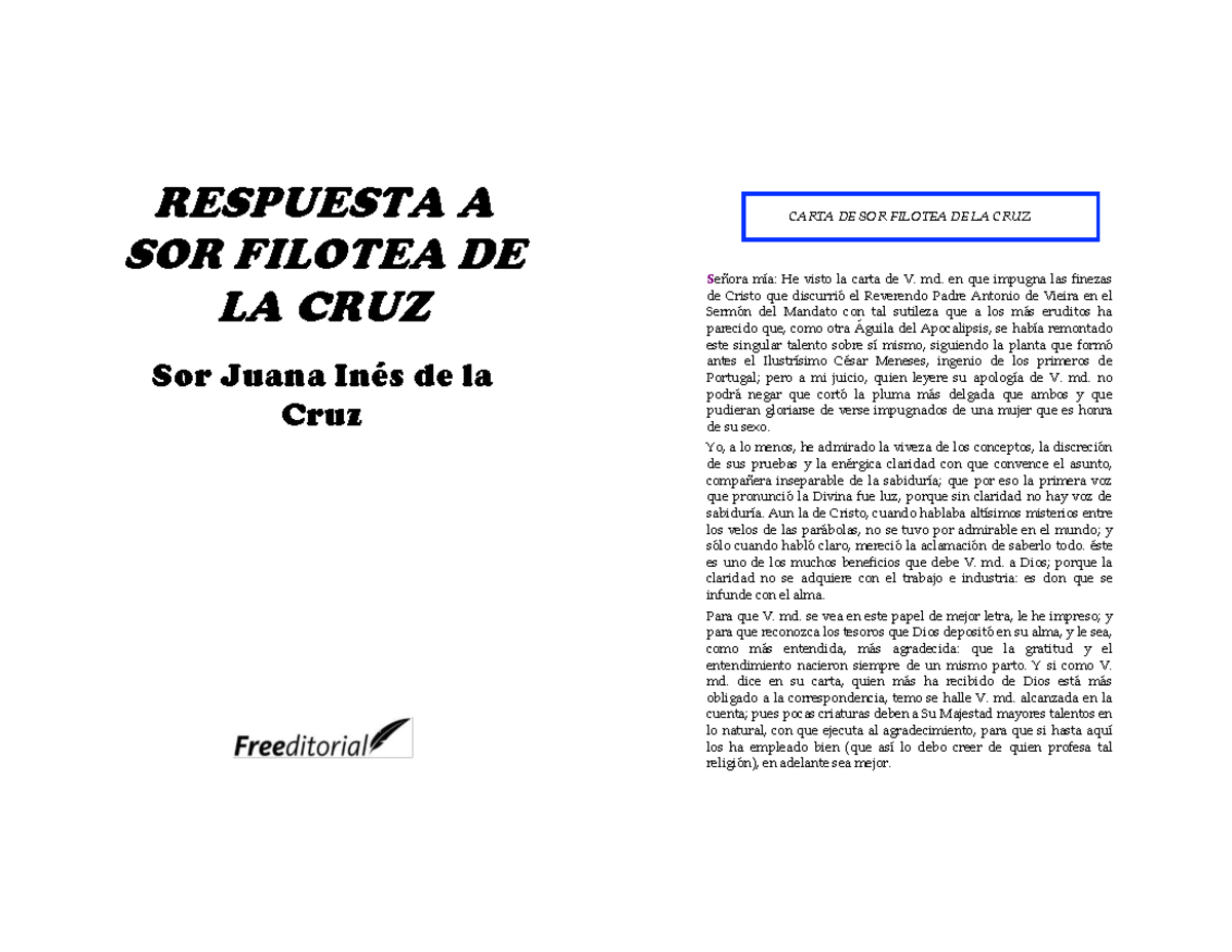 RESPUESTA A SOR FILOTEA DE LA CRUZ: Análisis y Estrategias de Mejora ...