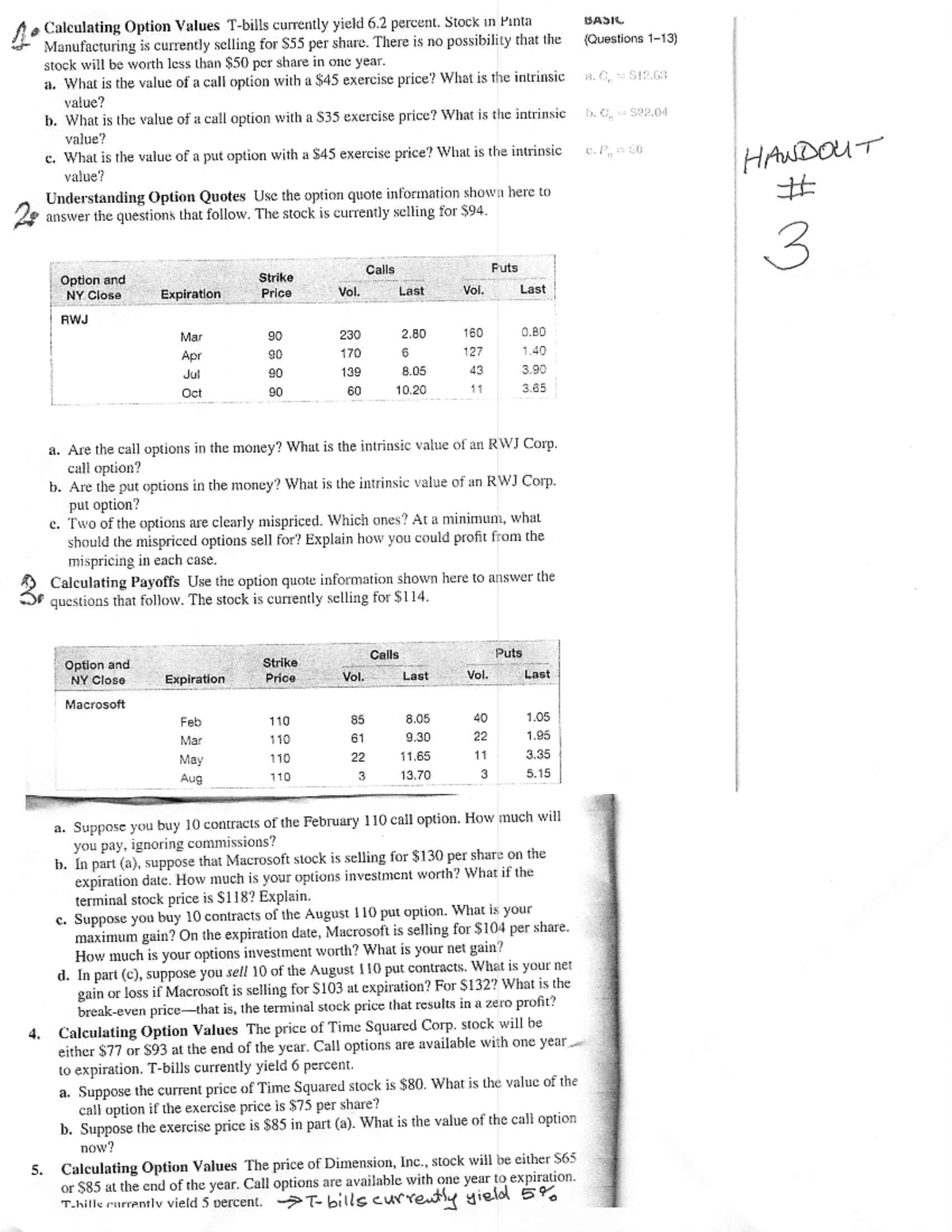 Handout #3: Option Valuation Problems and Calculations - Studocu