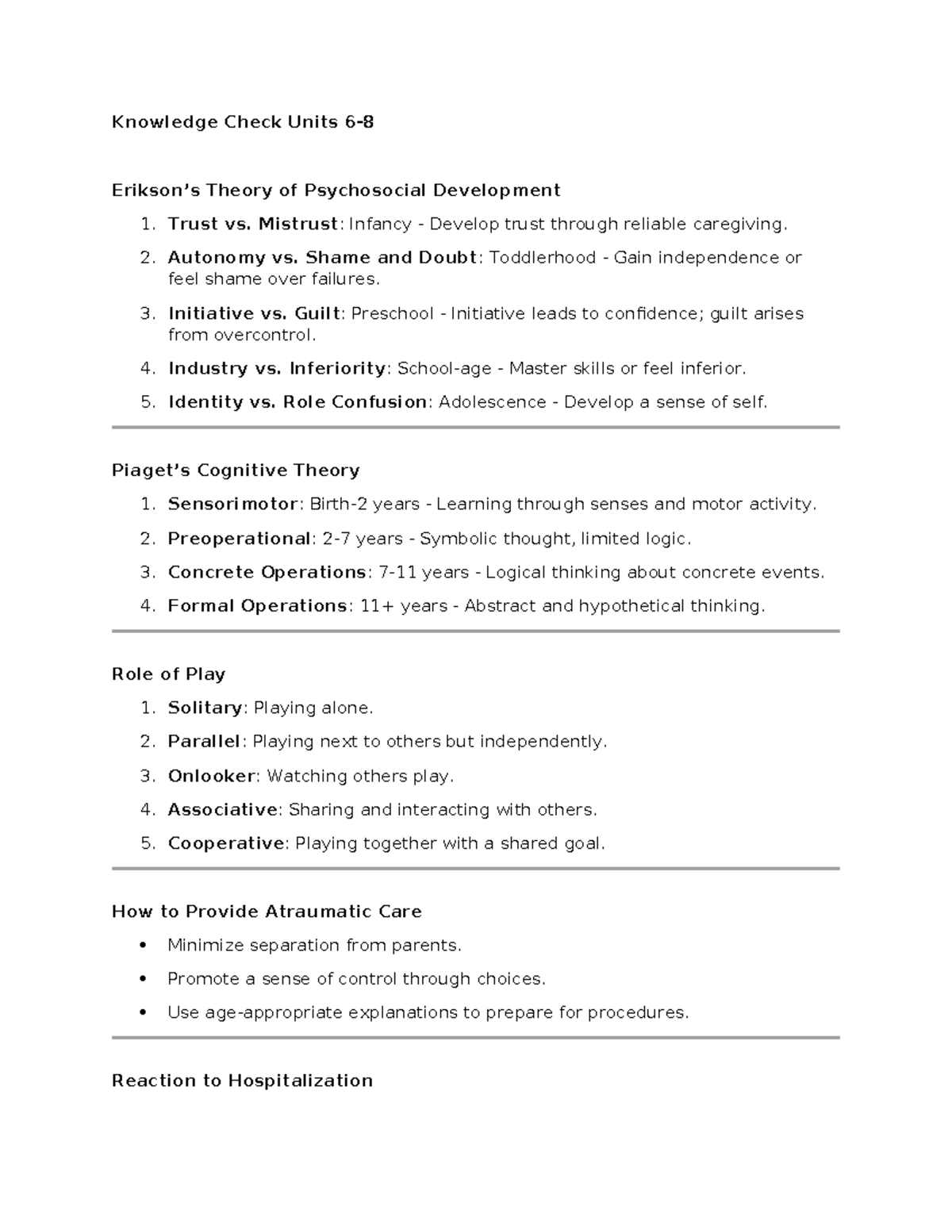 Knowledge Check Units 6 - Trust vs. Mistrust: Infancy - Develop trust ...