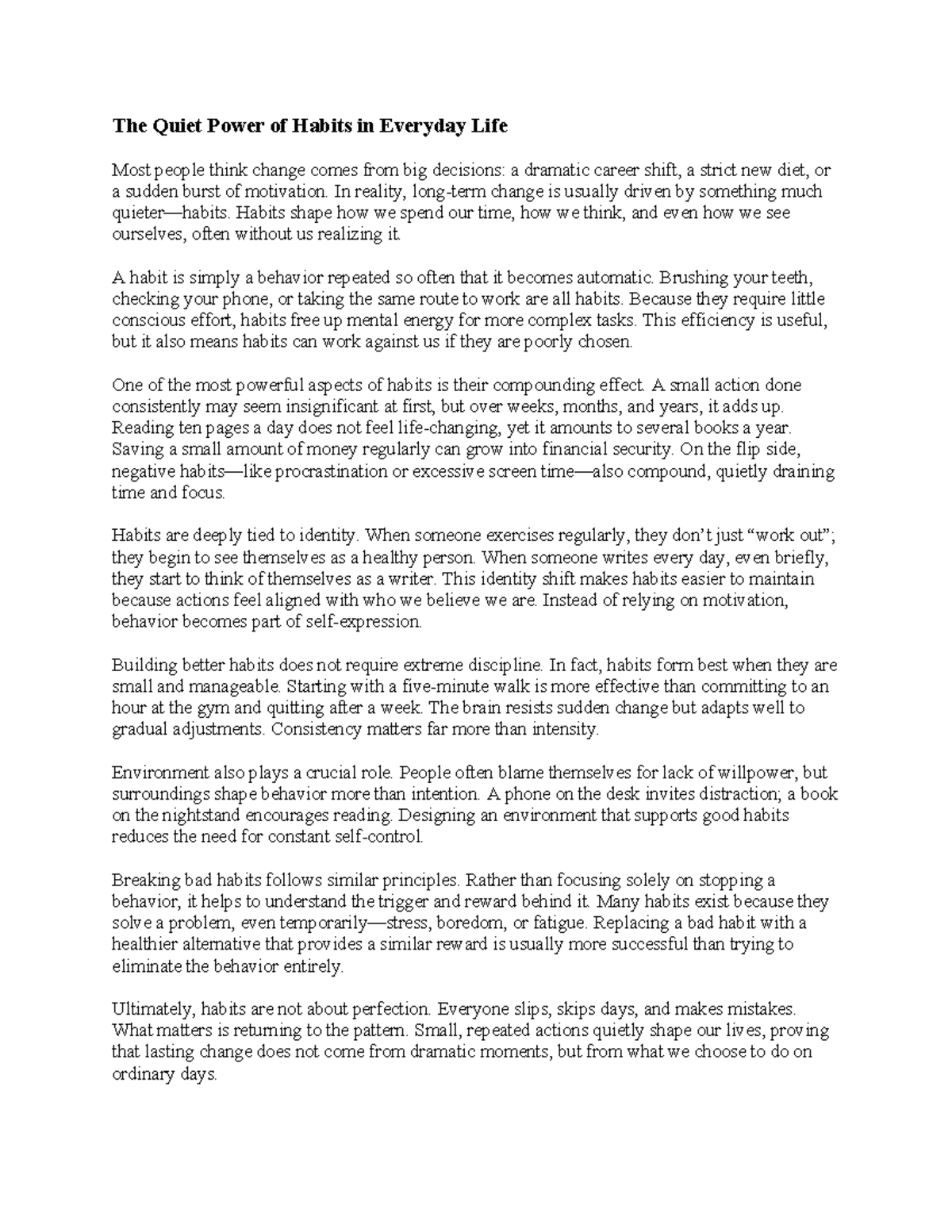 The Impact of Habits on Daily Life: Understanding Change - Studocu