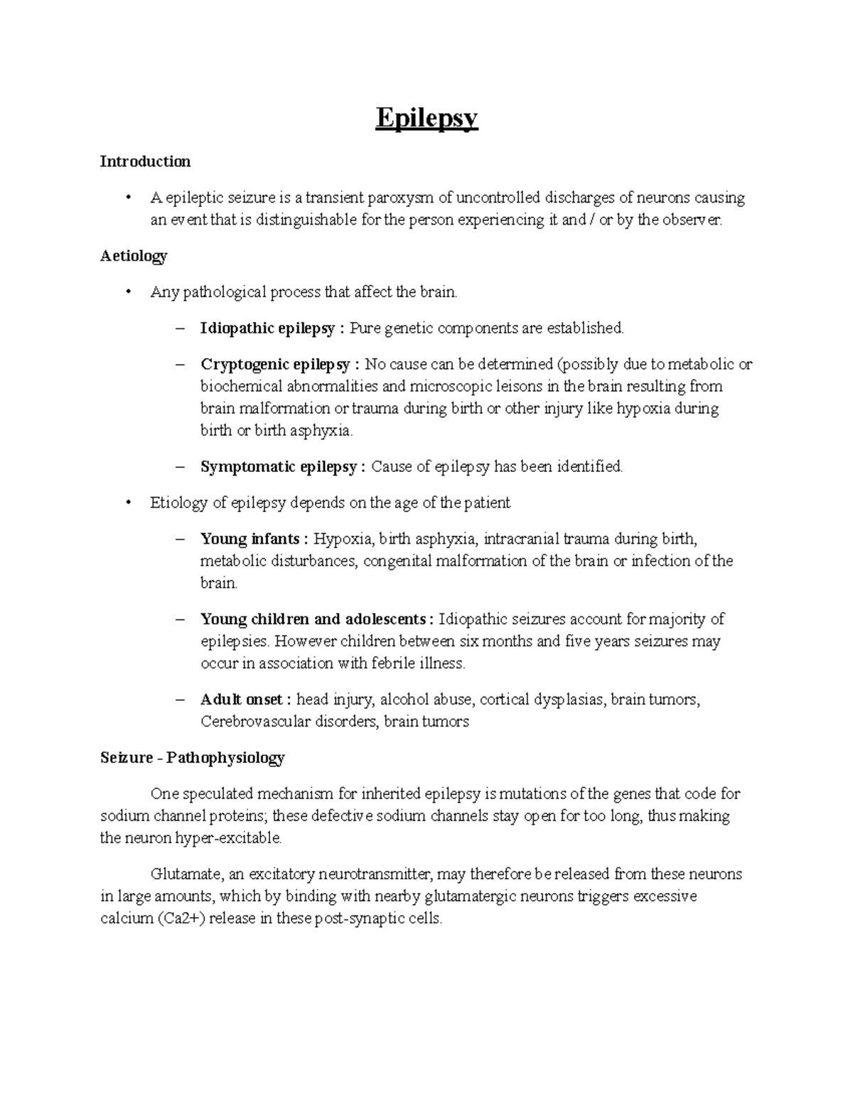 Epilepsy Lecture Notes (Course Code: MED101) - Comprehensive Overview ...