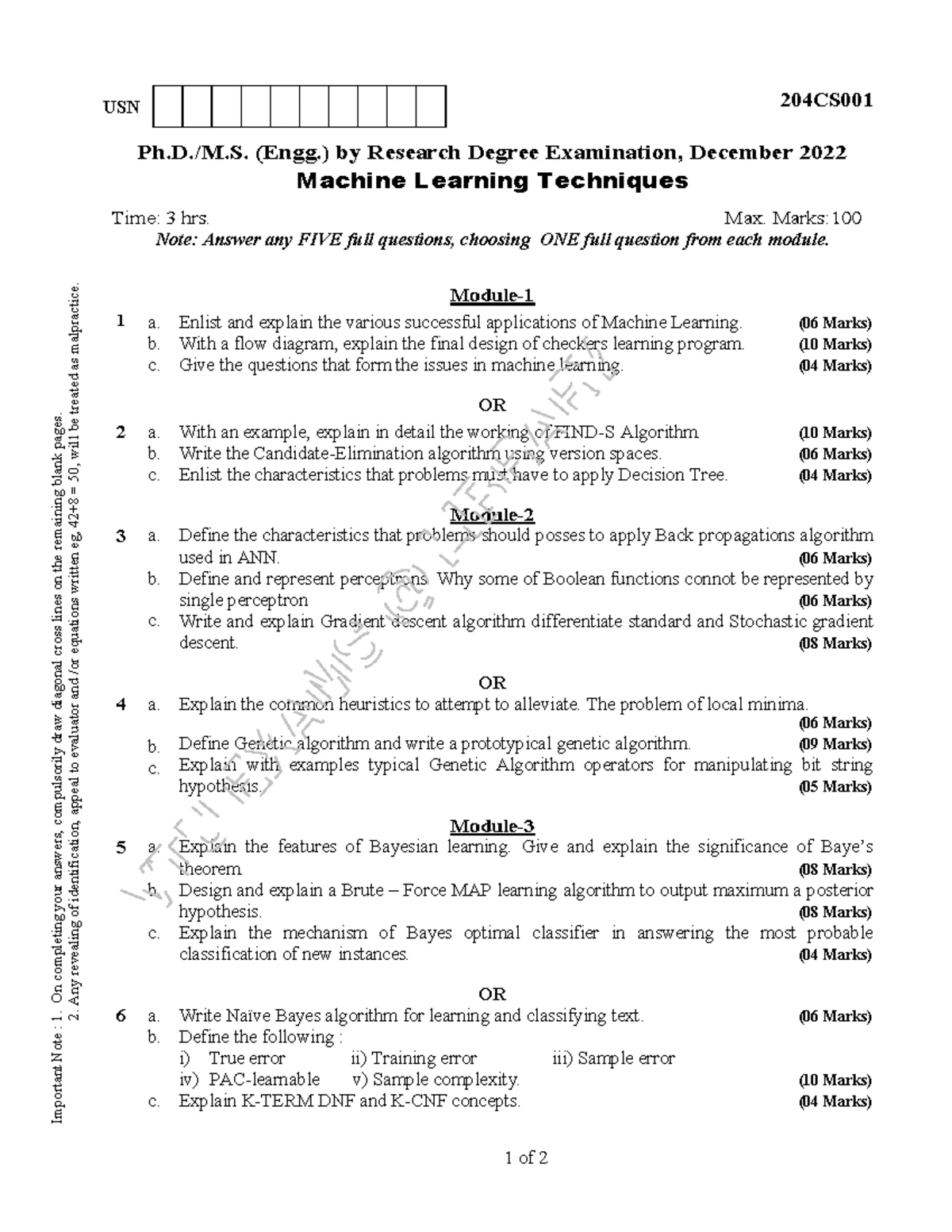 21CS54 AIML Questionbank - 1st Test - 1 | P a g e Question Bank Subject ...