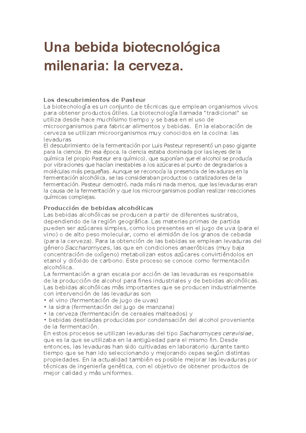 Biotecnología Milenaria: Cerveza y Biorremediación de Plásticos - Studocu