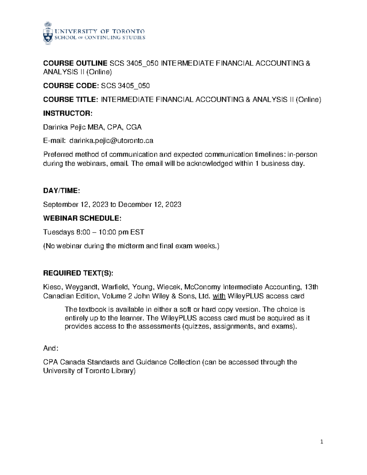 SCS 3405 Course Outline: Intermediate Financial Accounting II - Studocu