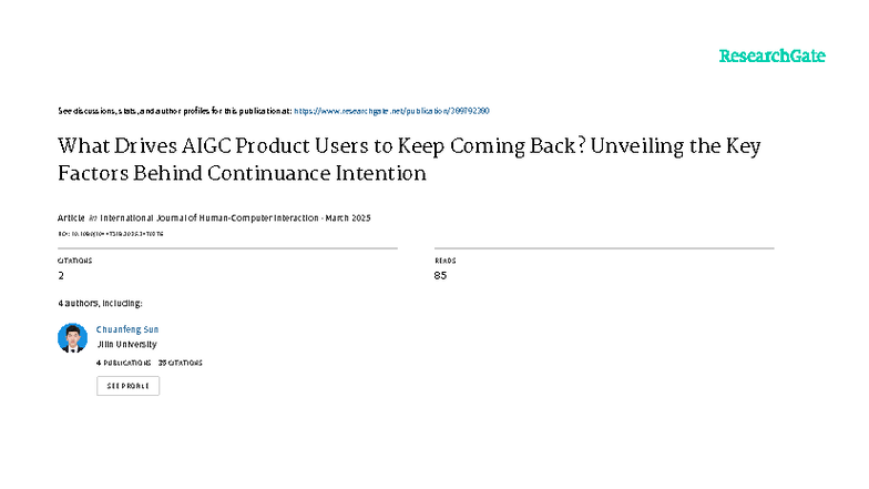 2025 AIGC Product Users: Key Factors for Continuance Intention - Studocu