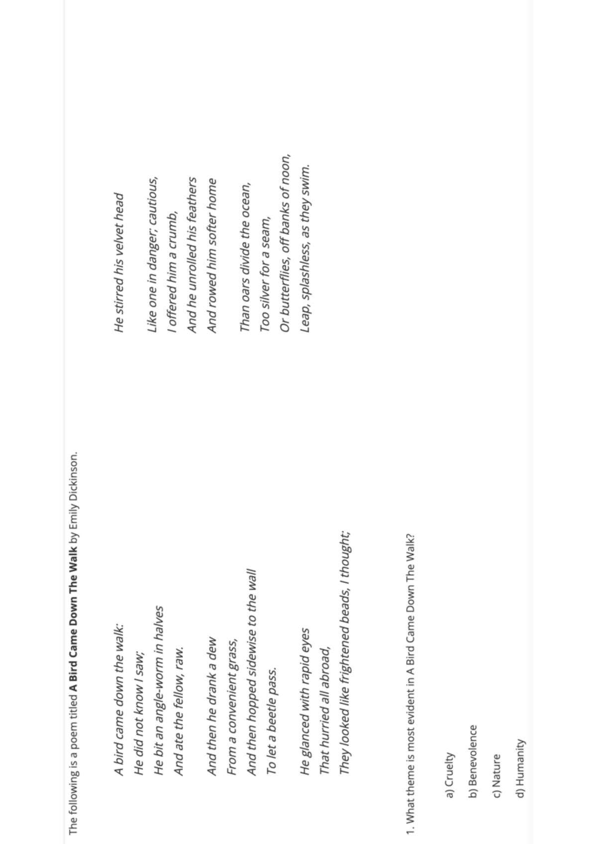 Analysis of Themes in Emily Dickinson's Poem "A Bird Came Down the Walk ...