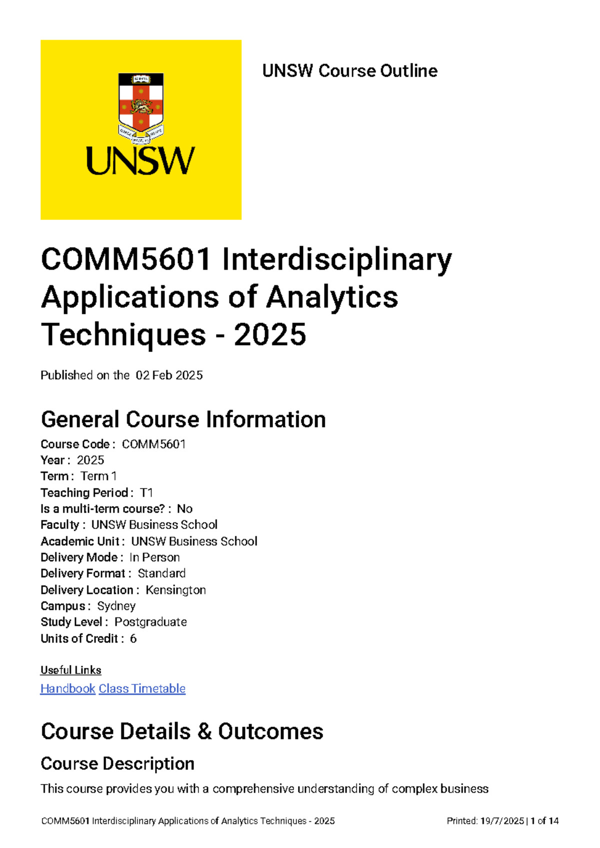 COMM5601 Course Outline: Interdisciplinary Analytics Techniques 2025 ...