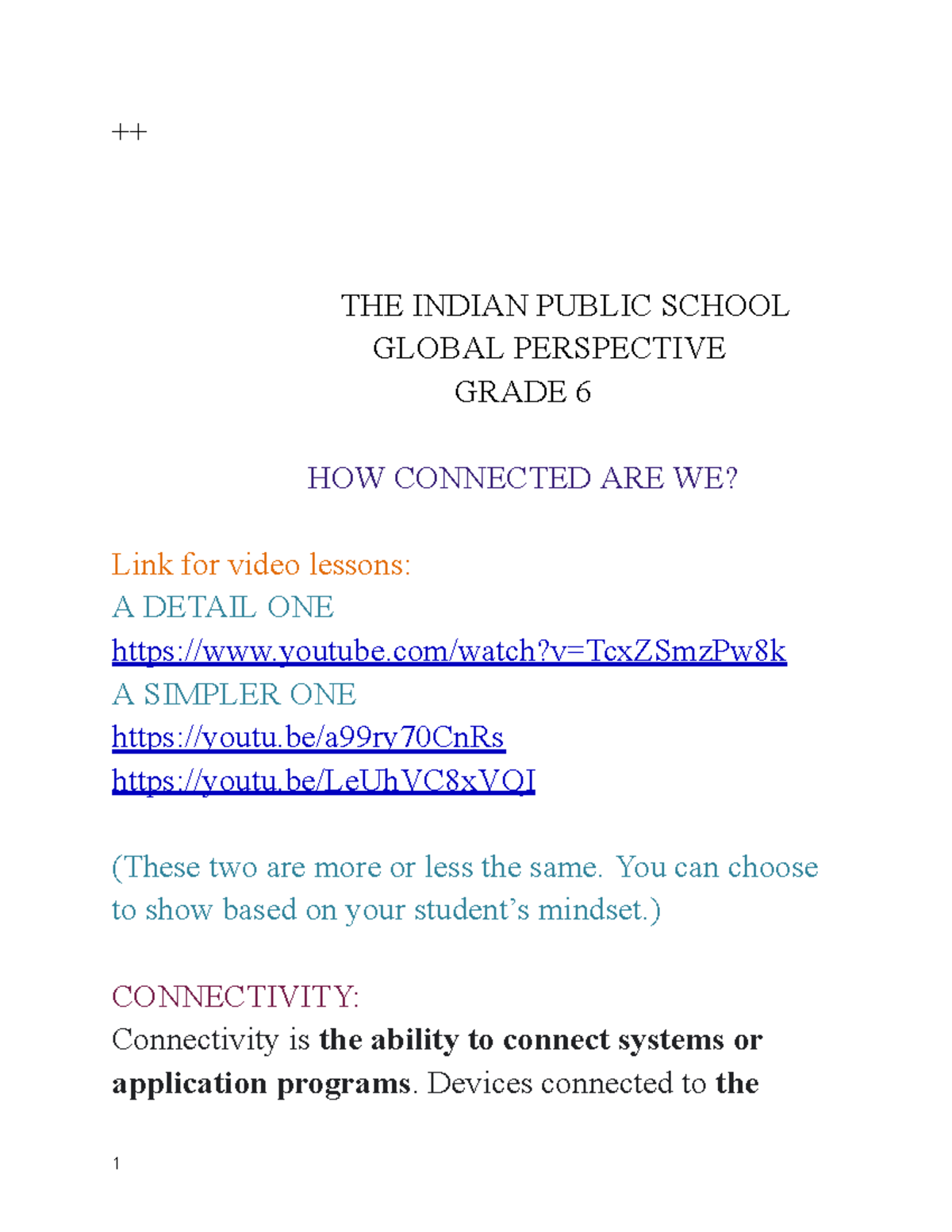 Grade 6 Global Perspective: How Connected Are We? - Studocu