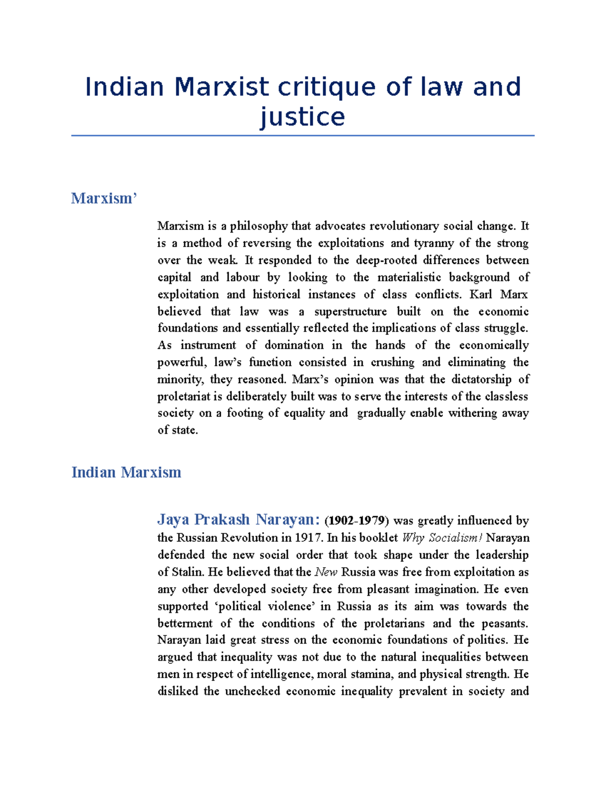 Indian Marxist Critique of Law & Justice: Historical & Ideological ...