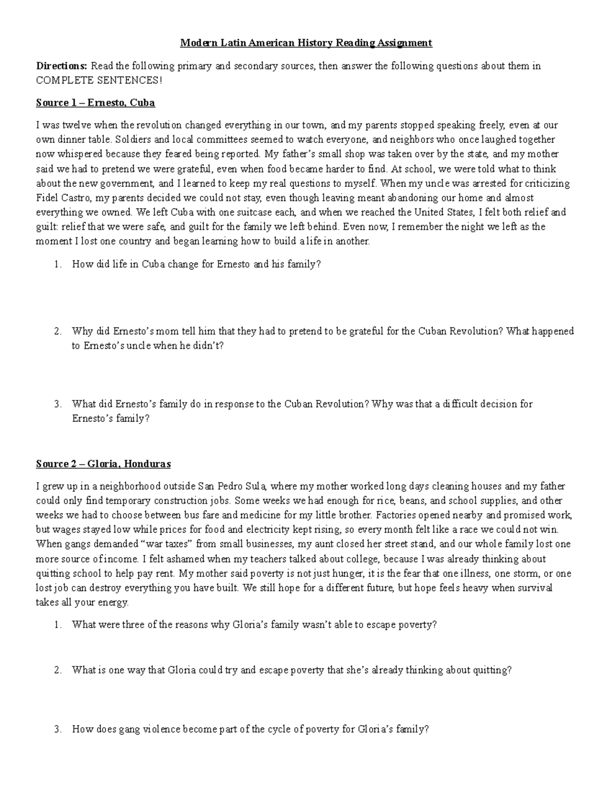 Modern Latin American History: Reading Assignment Insights - Studocu