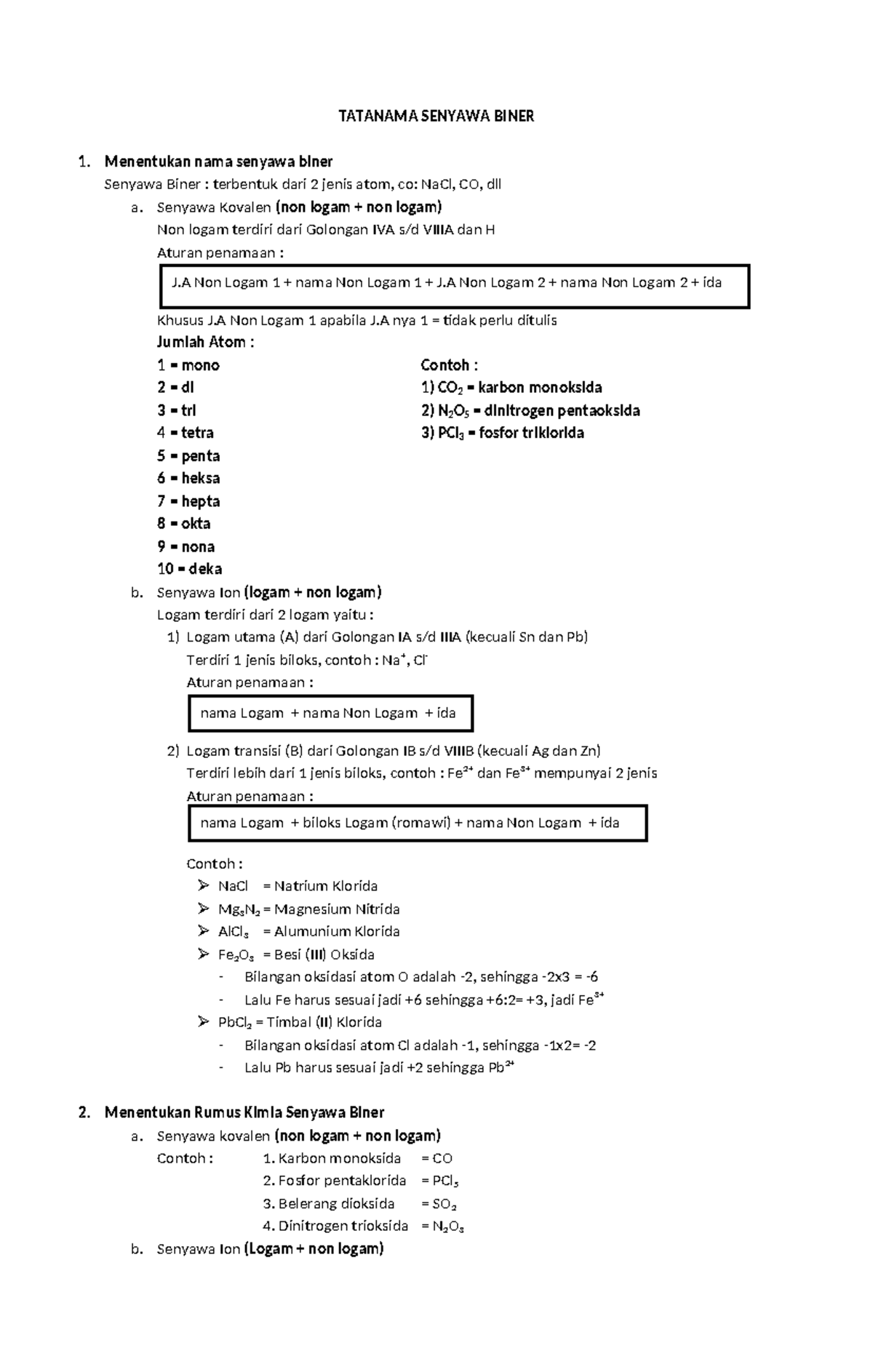Tatanama Senyawa Biner dan Poliatomik: Panduan Lengkap - Studocu