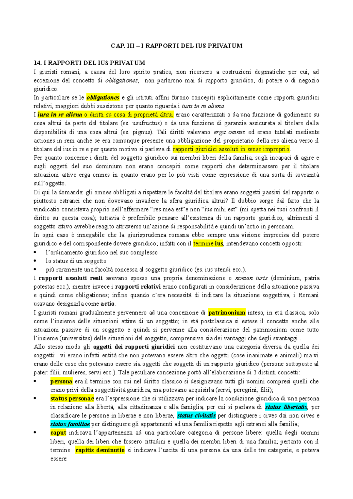 Cap. III - Rapporti del Ius Privatum: Analisi e Definizioni Giuridiche ...