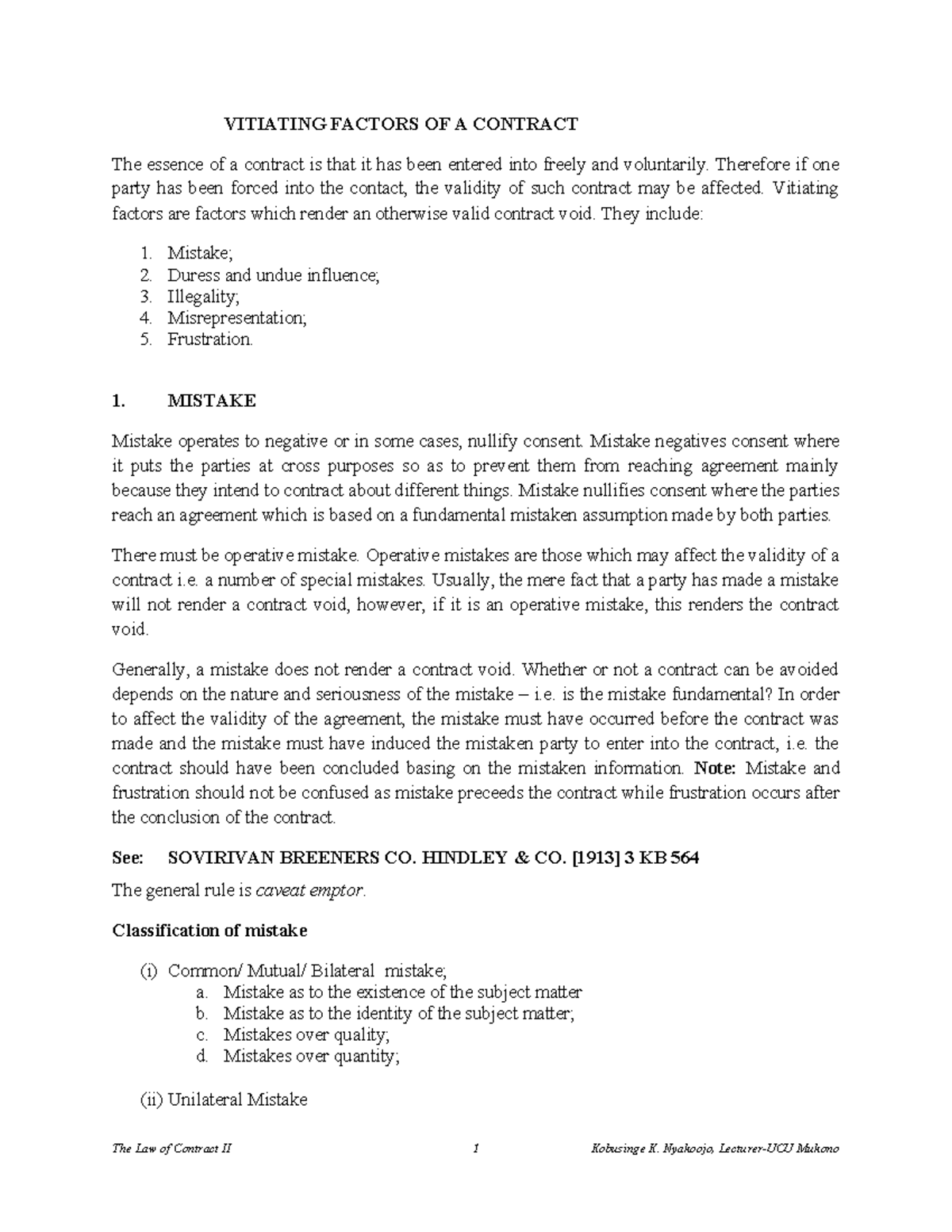 Vitiating Factors in Contract Law: An In-Depth Study (LAW 101) - Studocu