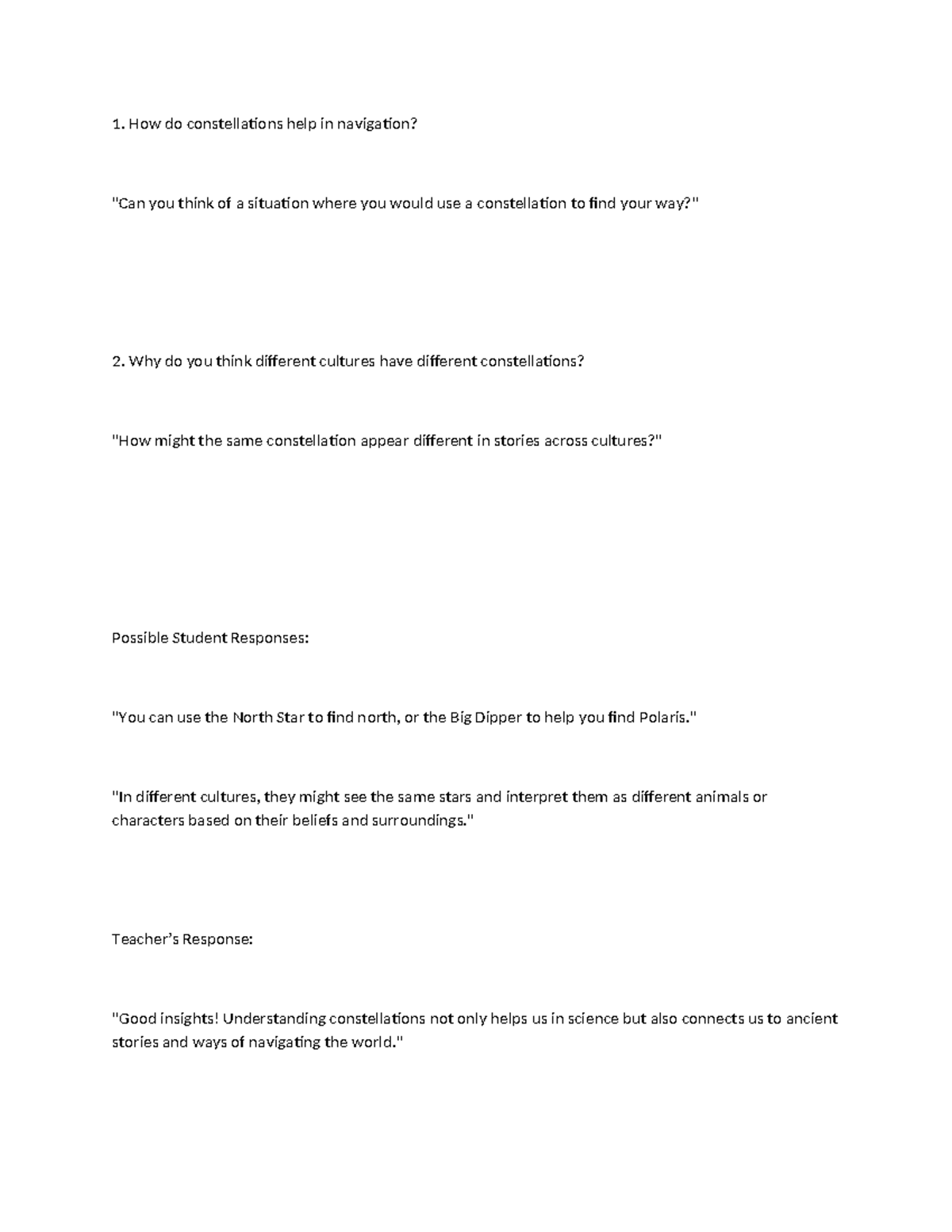 Constellations - Lesson Plan for Understanding Navigation & Culture ...