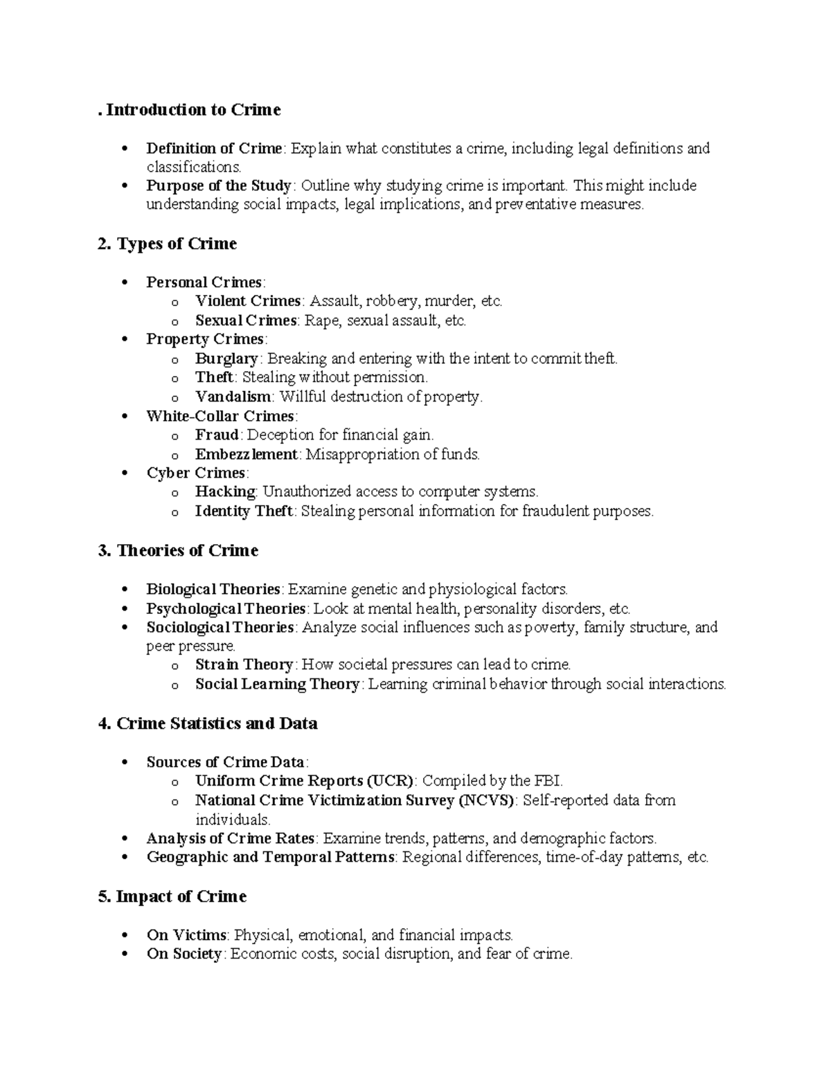 CRIM101: Introduction to Crime - Definitions, Types, and Impacts - Studocu
