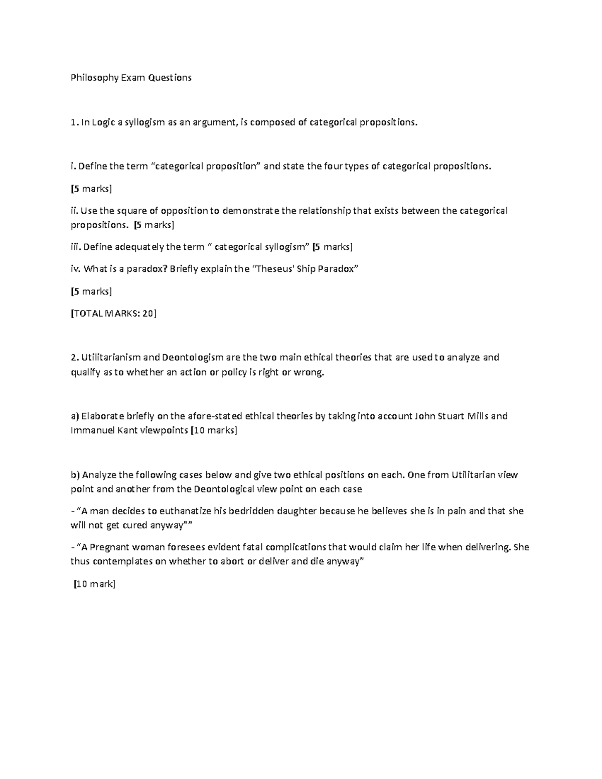 Philosophy 101: Final Exam Questions & Study Guide - Studocu