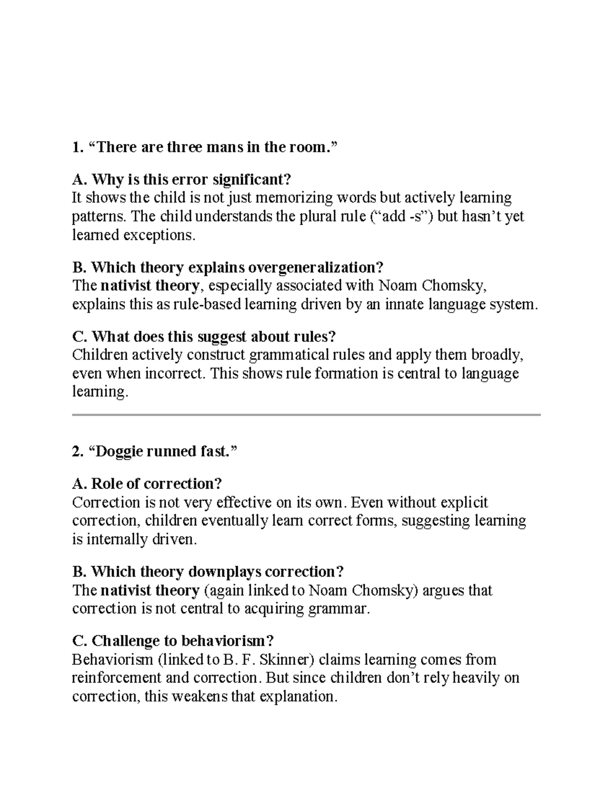 QCM - Analyzing Language Development Theories and Errors - Studocu