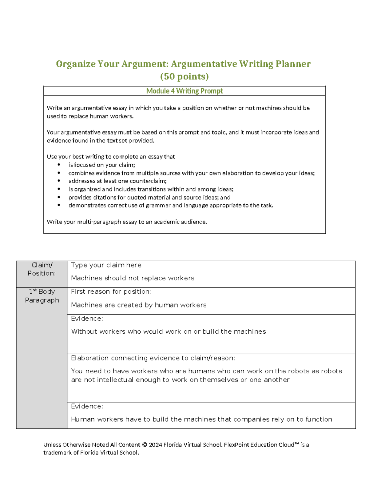 Organize Your Argument: Argumentative Writing Planner (Module 4) - Studocu