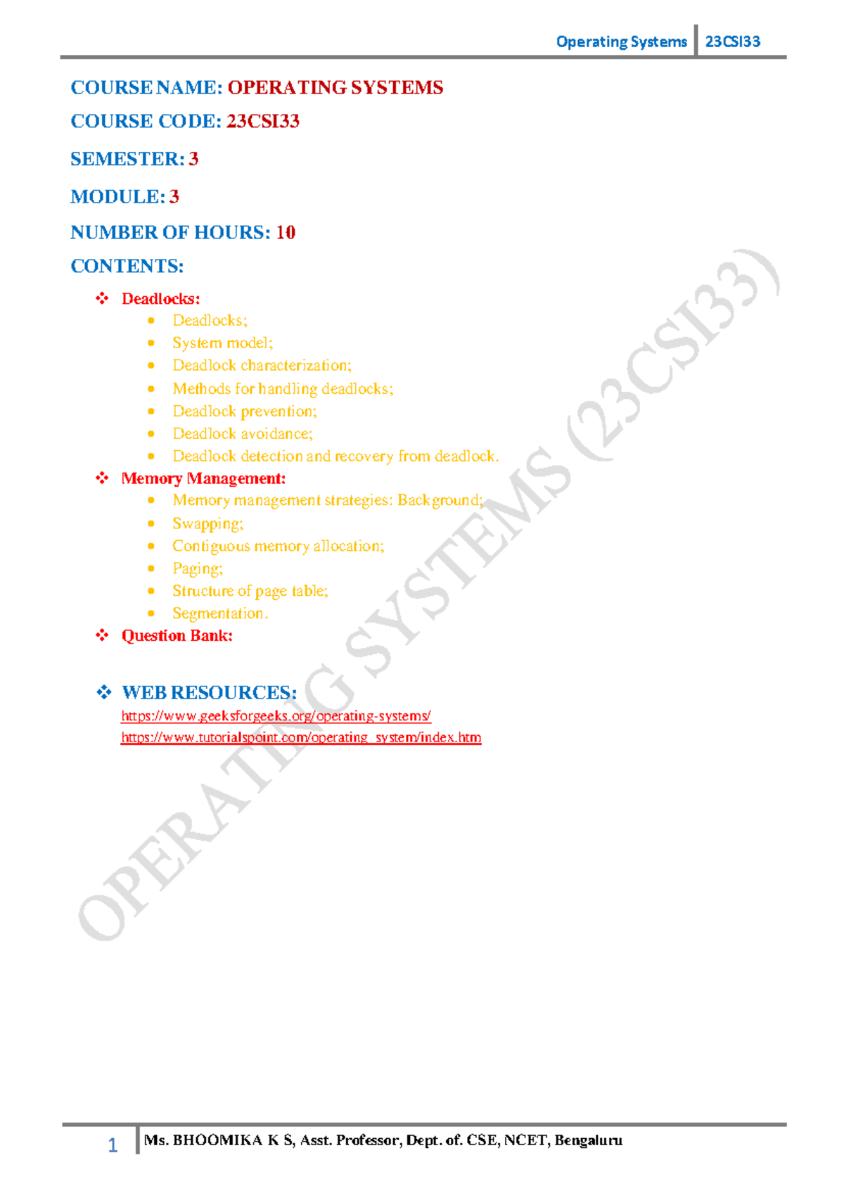 MOD-3 (23CSI33) - OPERATING SYSTEMS MODULE 3 STUDY MATERIALS - Studocu