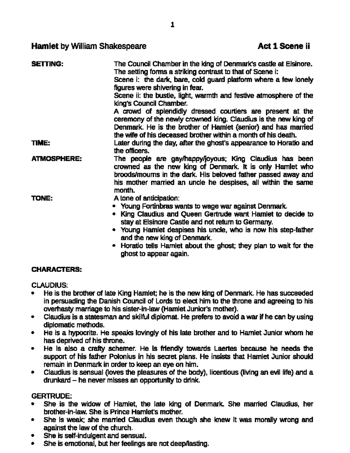 Hamlet (ENG 101) Act 1 Scene ii Analysis and Character Insights - Studocu