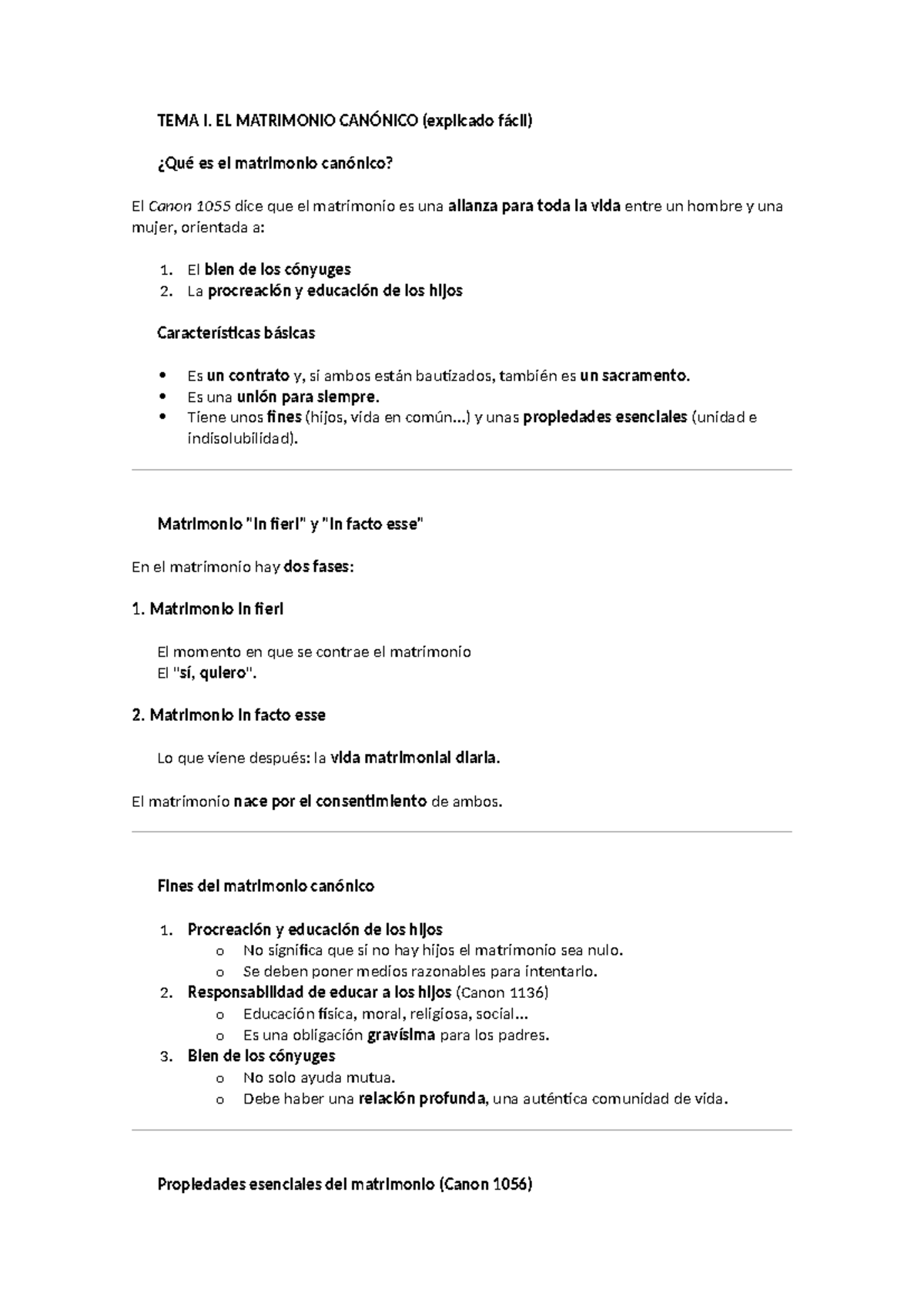 TEMA I: Matrimonio Canónico y Consentimiento (Resumen) - Studocu