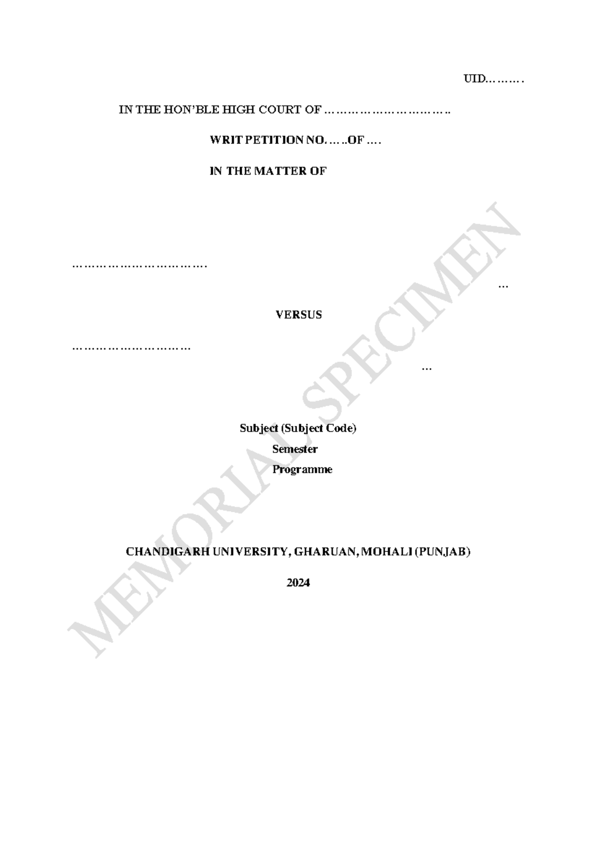 Moot Memorial Case Laws - Legal Argument Presentation (2024) - Studocu
