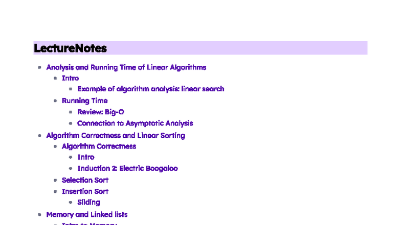 C221 Lecture Notes: Analysis & Running Time of Linear Algorithms - Studocu