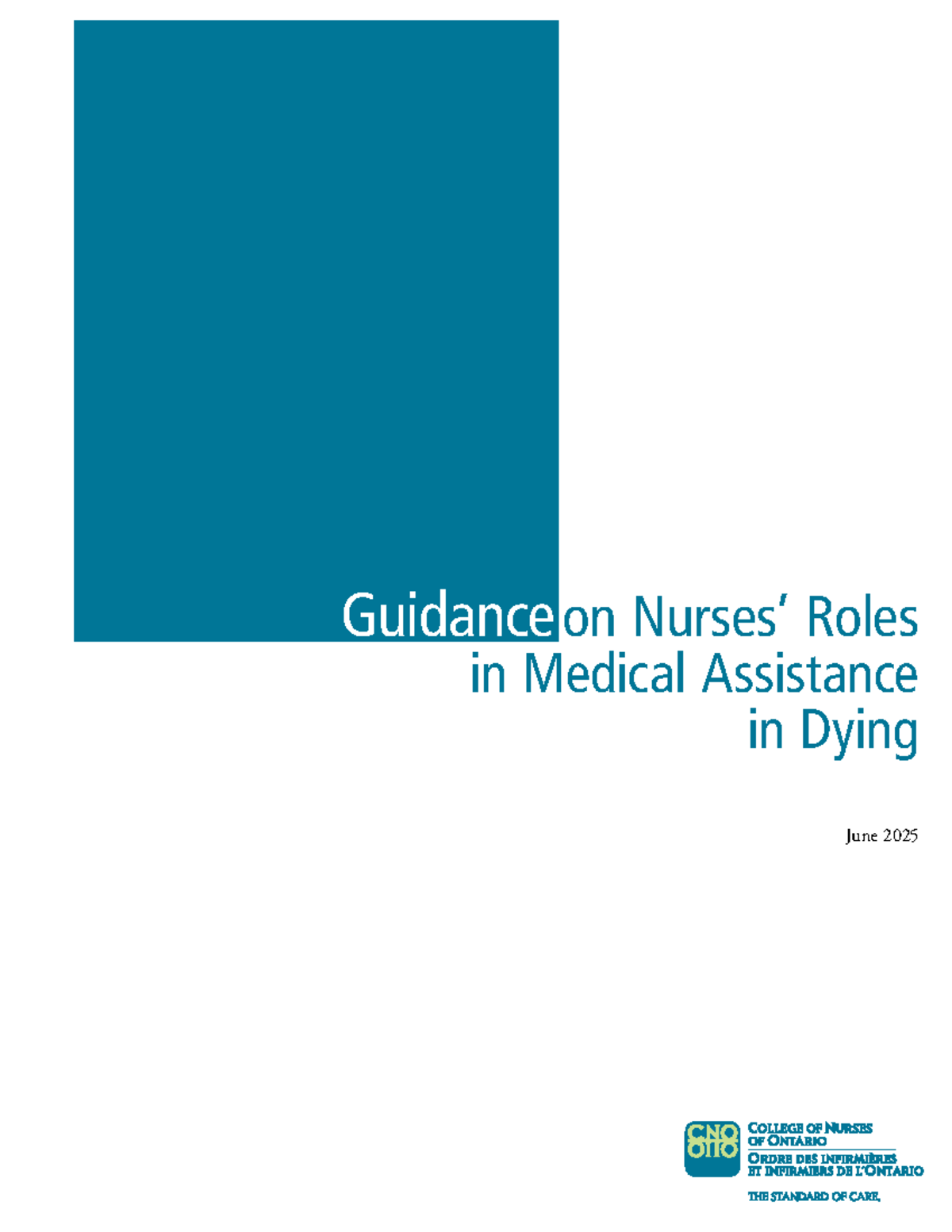 Guidance on Nurses' Roles in MAiD: College of Nurses of Ontario 2025 ...