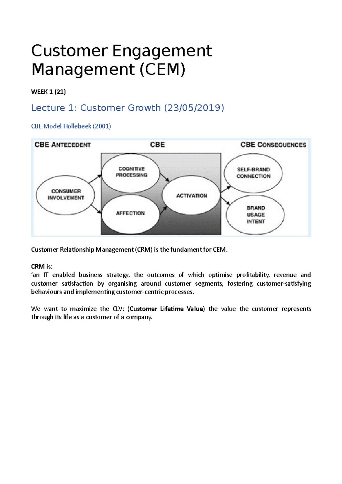 CEM Lecture Notes: Customer Growth, Loyalty & Engagement Strategies ...