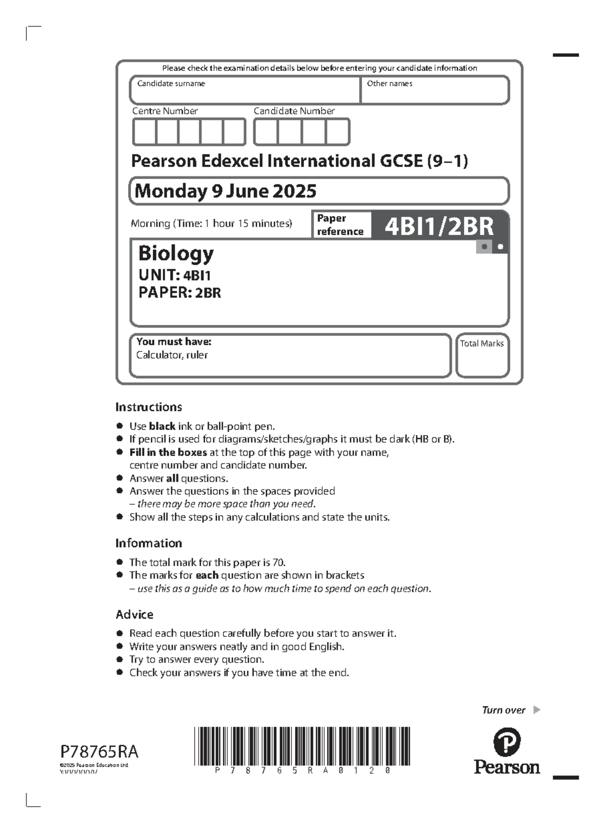 Biology IGCSE Exam Paper 4BI1/2BR - June 2025 - Studocu