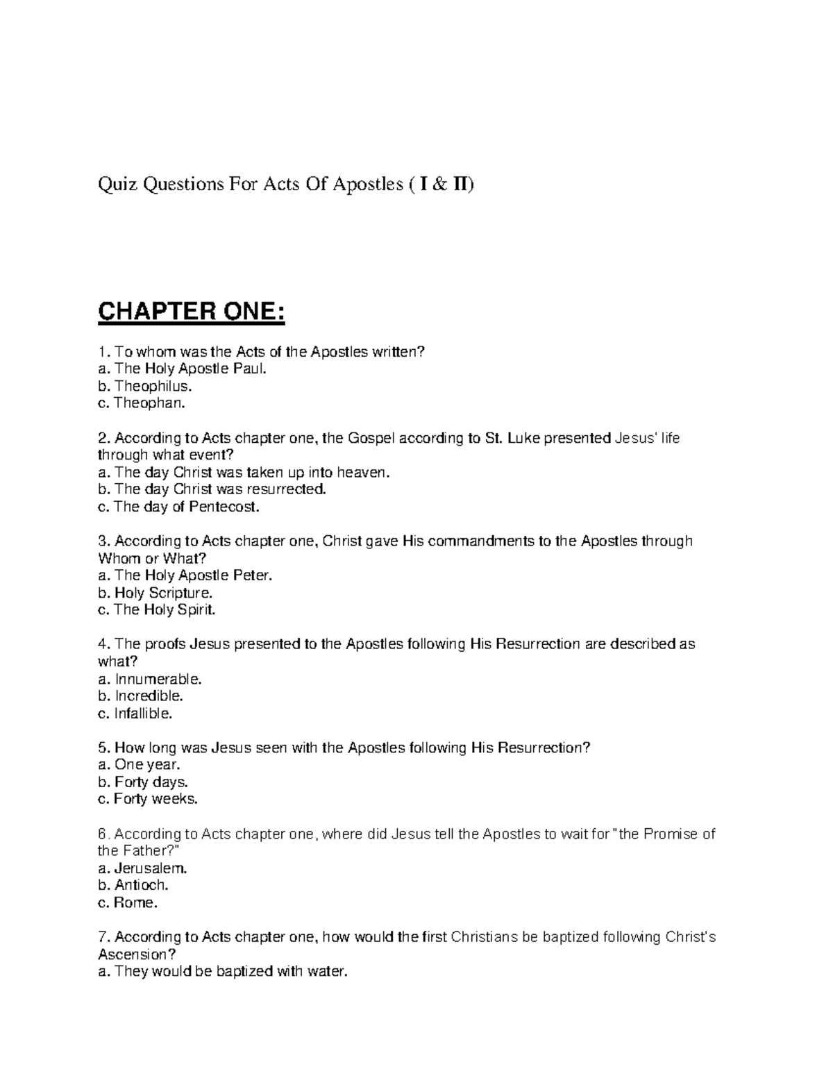 ACTS OF Apostles QUIZ Reviewer - Quiz Questions For Acts Of Apostles ...