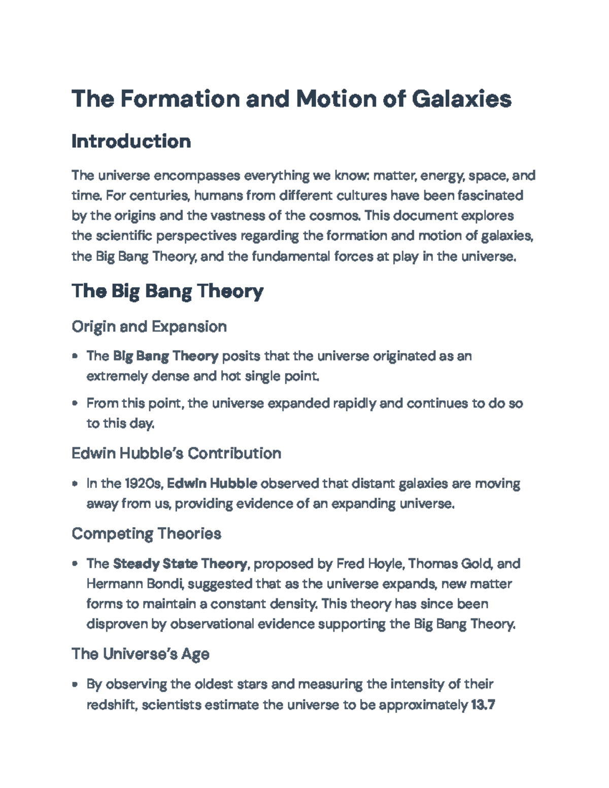 Formation and Motion of Galaxies: Exploring the Big Bang Theory - The ...