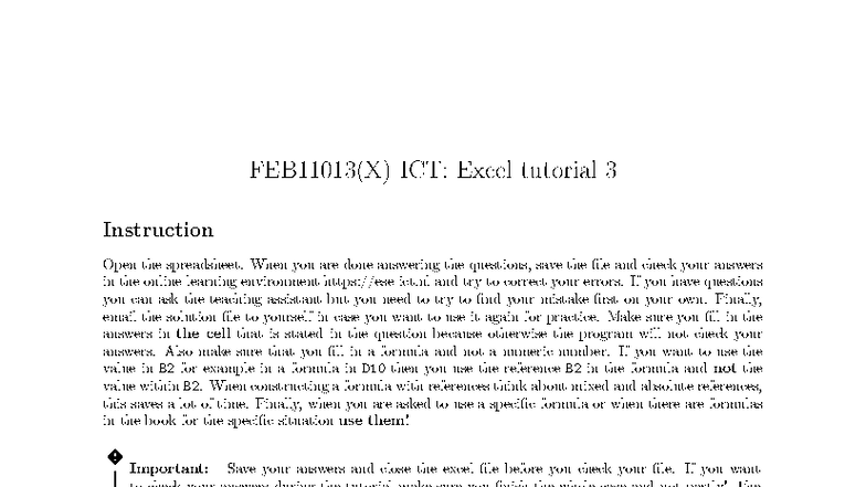 FEB11013(X) ICT: Excel Tutorial 3 - Case 1 Instructions - Studocu