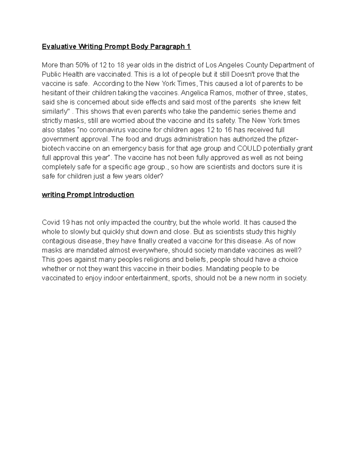 EWP Body Paragraph 1 - Evaluative Writing Prompt - Evaluative Writing ...