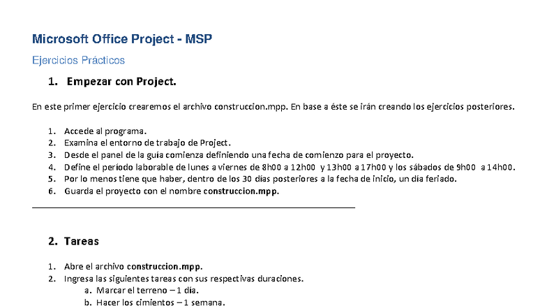 Ejercicios Prácticos de Microsoft Project MSP: Construcción.mpp - Studocu