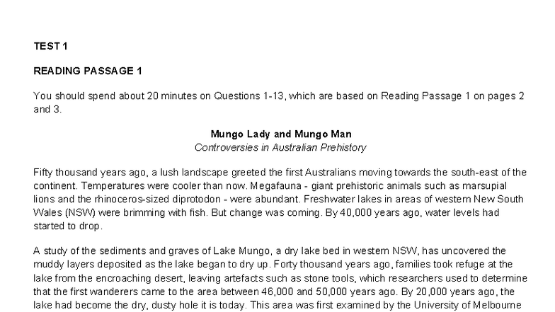 Mungo Man and Mungo Lady: Controversies in Australian Prehistory (TEST ...