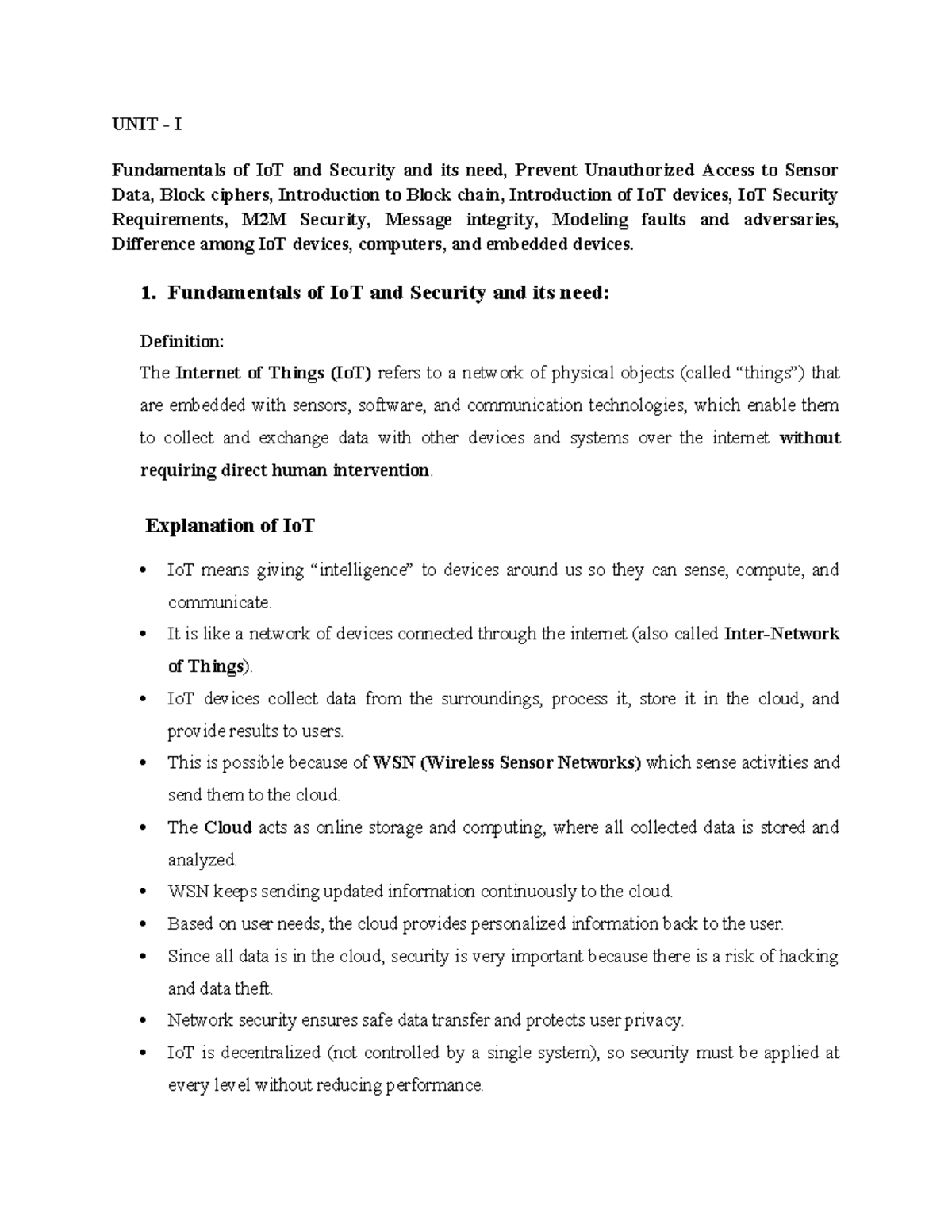 Unit I - Lecture Notes on IoT Fundamentals & Security (CS101) - Studocu