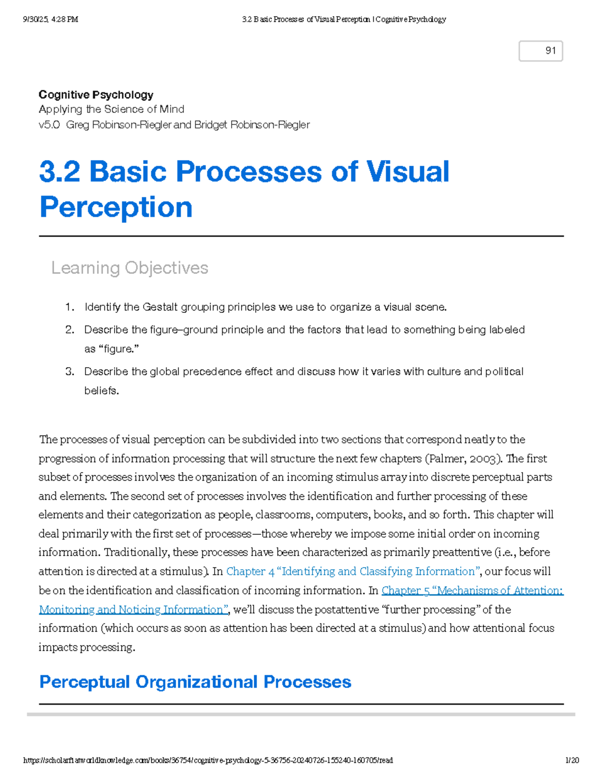 Cognitive Psychology 91: Chapter on Visual Perception & Gestalt ...