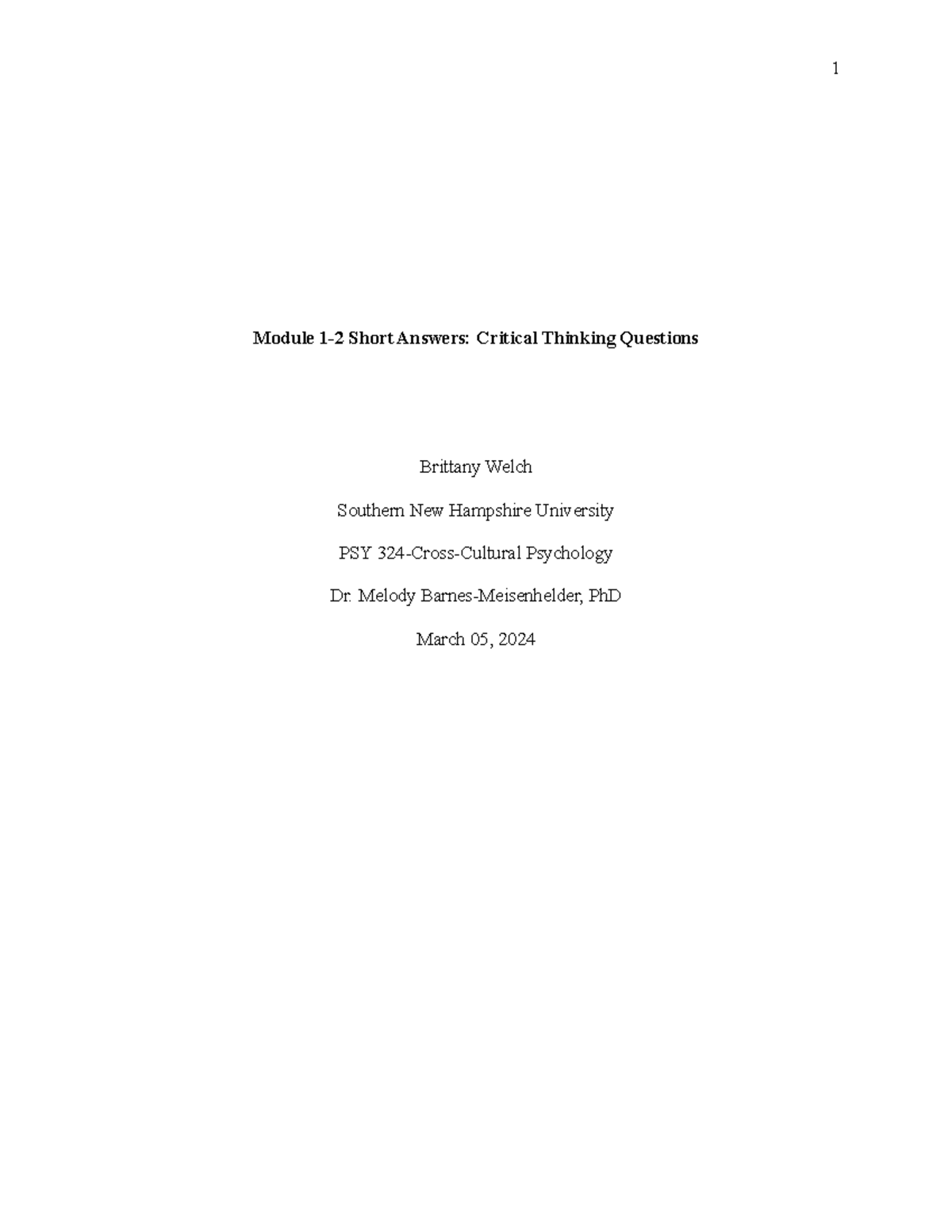 PSY 324 Module 1 Short Answers: Critical Thinking Questions - Studocu